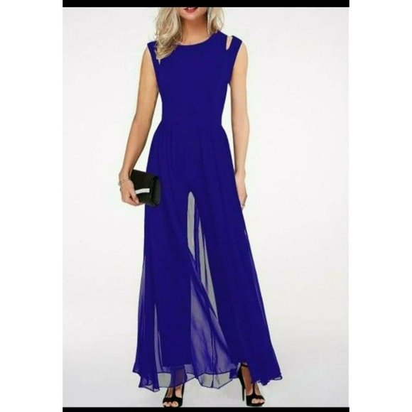 Rotita | Pants & Jumpsuits | High Waist Royal Blue Jumpsuit With ...
